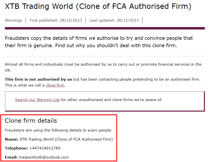 XTB Clone Scam: FCA Issues Urgent Investor Warning